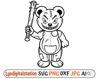 Curse Teddy Bear Svg Scary Hipster Grizzly Stencil (Instant Download ...