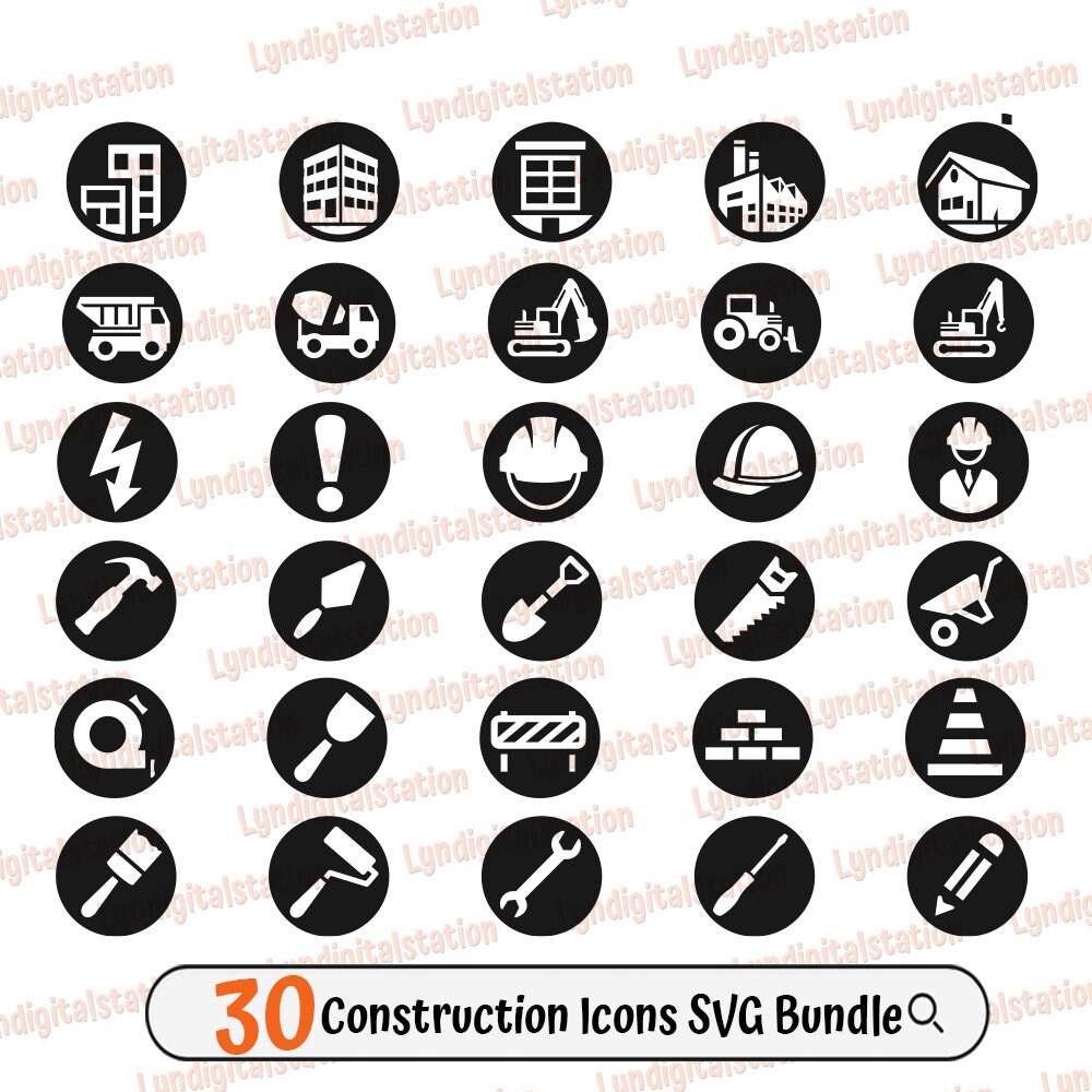 30 Construction Icons Bundles Svg Builders Clipart Masonry Cut File ...
