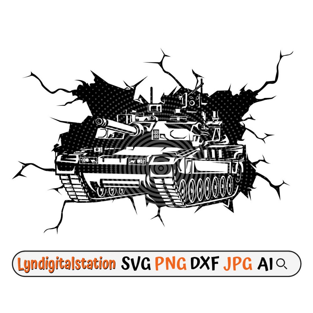 Tank on Wall Svg | Military Tank Clipart | War Vehicle Cut File ...