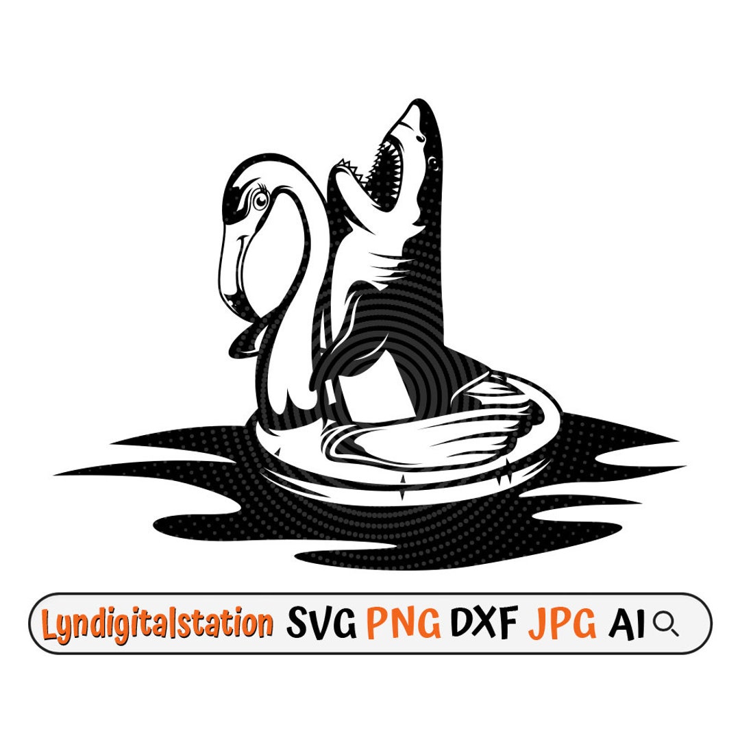 Shark Riding Floating Flamingo Svg | Shark Clipart | Flamingo Floater ...