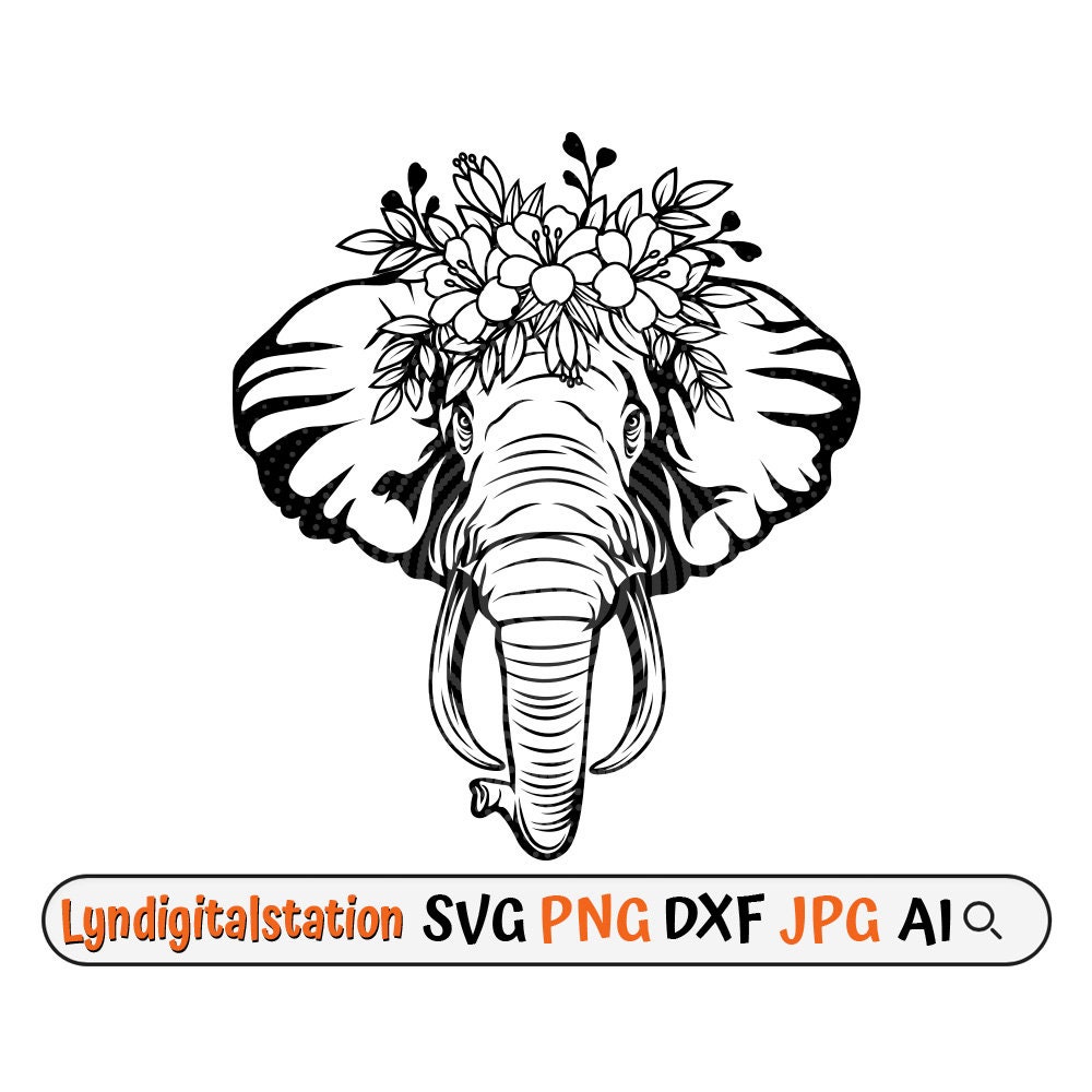 Elephant Floral Svg |elephant Clipart |floral Wildlife Cut File |flower ...