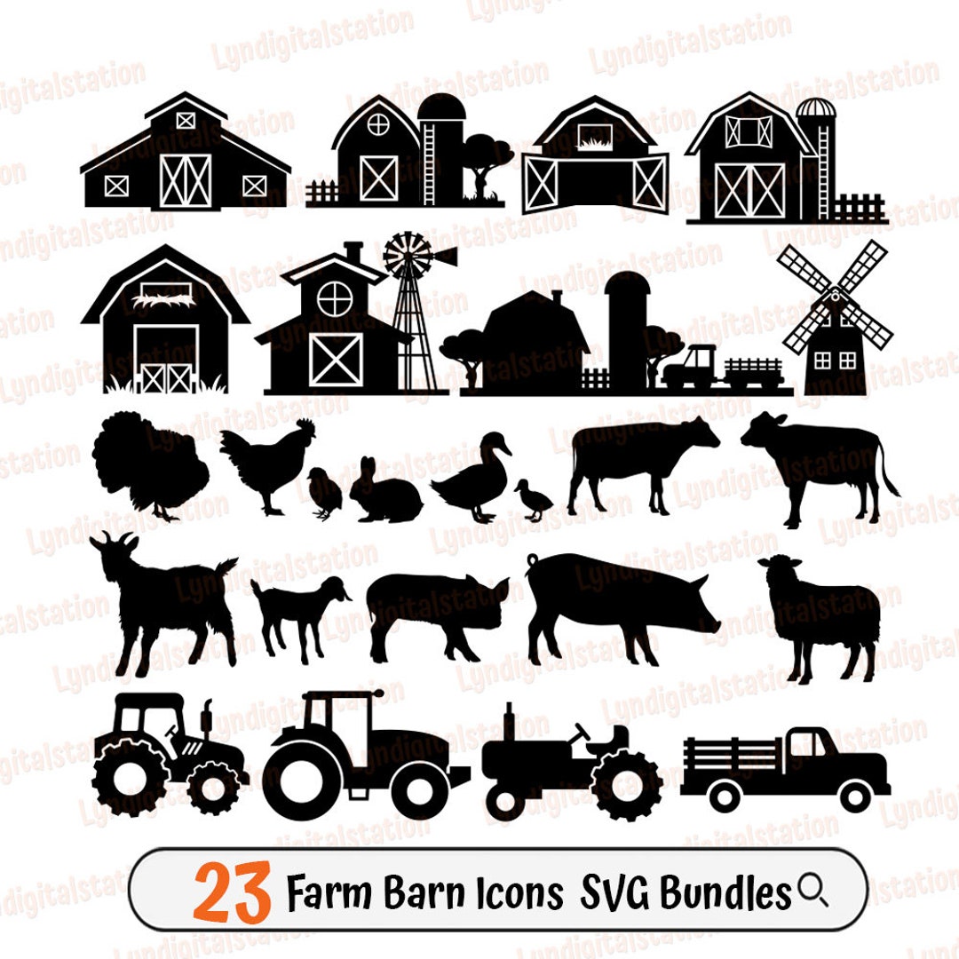 23 Farm Barn Icons Bundle Svg | Domestic Animals Clipart | Barn Cut ...