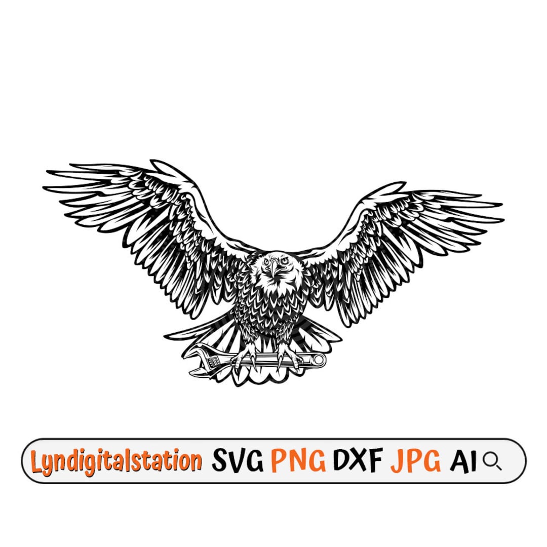 Eagle With Wrench Mechanic Svg | Flying Eagle Clipart | Bald Eagle Cut ...