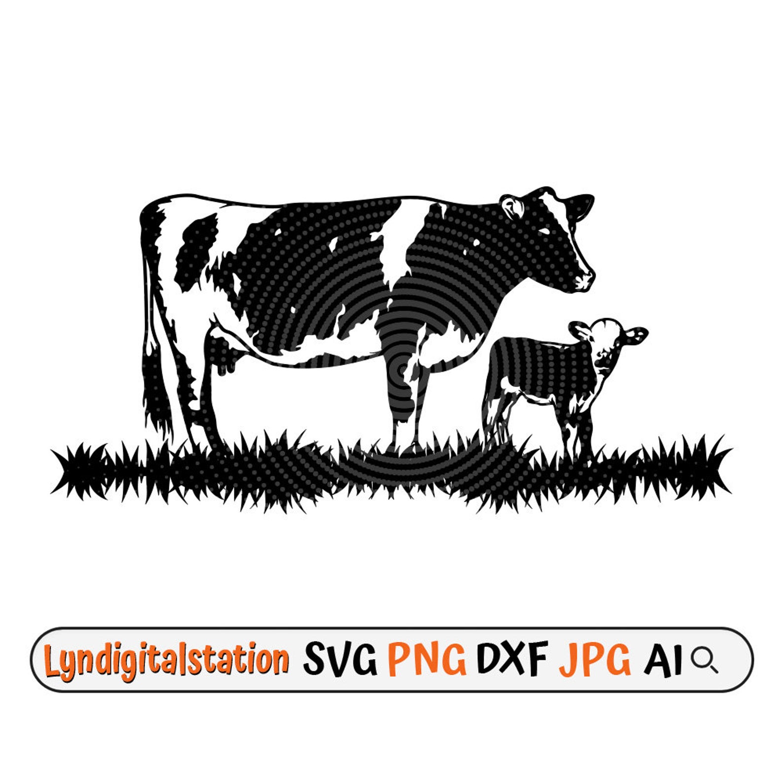 Cow & Calf Svg Calf Clipart Cattle Cut File Domestic Animal Stencil ...