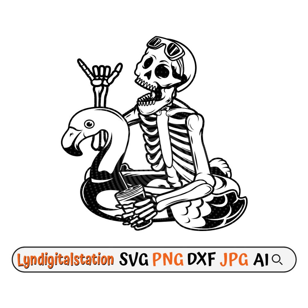 Skull Chill Vibe Svg | Skull Riding Floating Flamingo Clipart ...