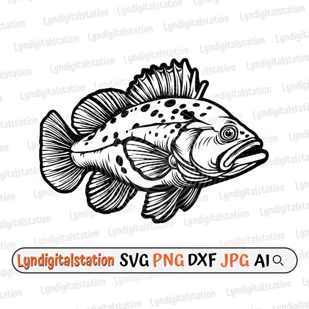 Grouper Fish Svg | Angler Dad Gift Idea Clipart | Sea Angling Cut File ...