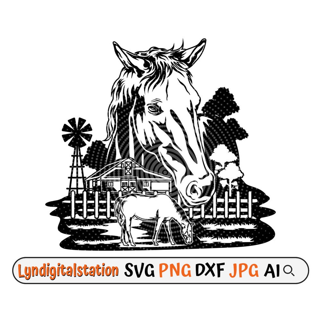 Horse Farm Svg | Farm House Clipart | Horse Ranch Cut File | Barn House ...