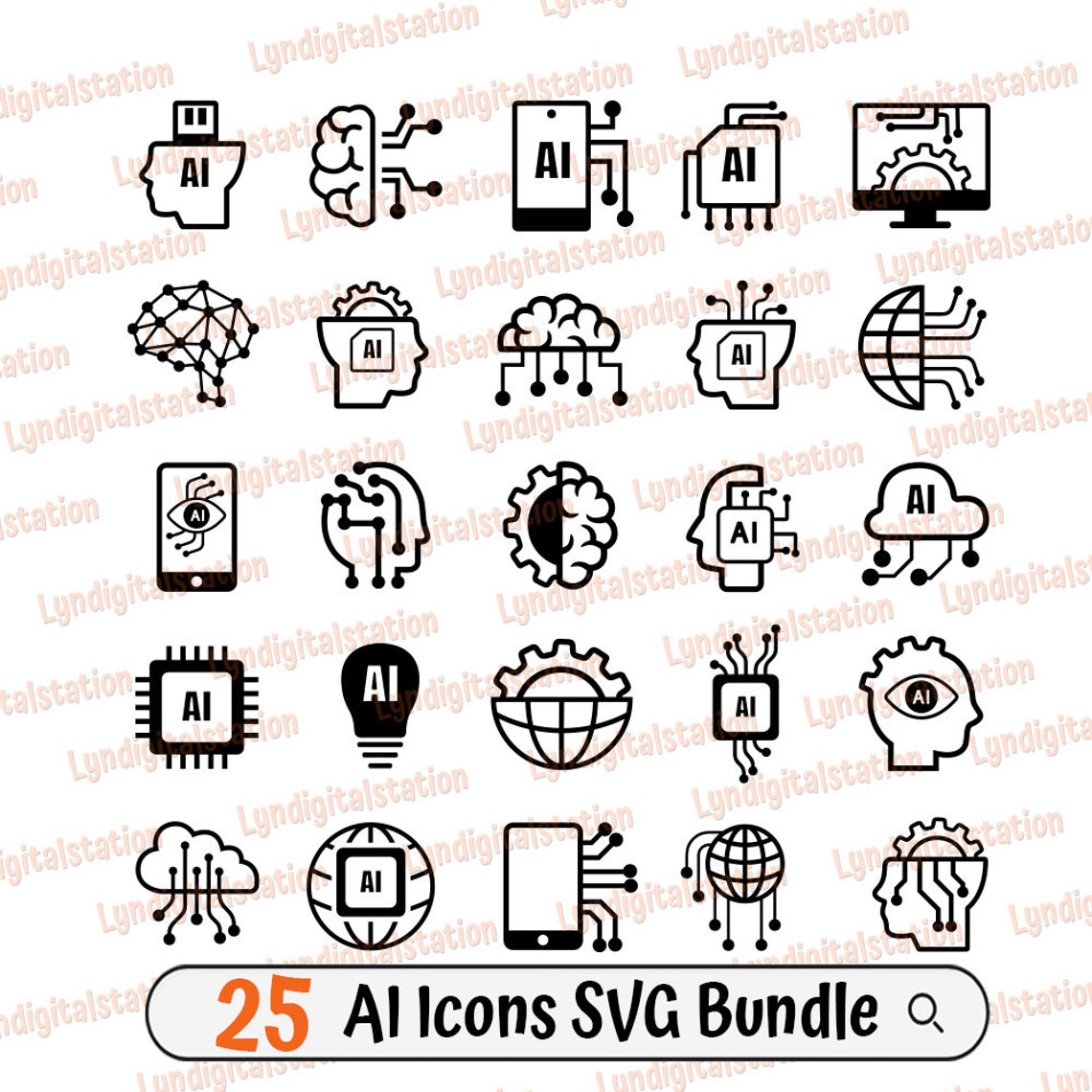 25 Artificial Intelligence Bundles Svg | AI Clipart | Digital ...
