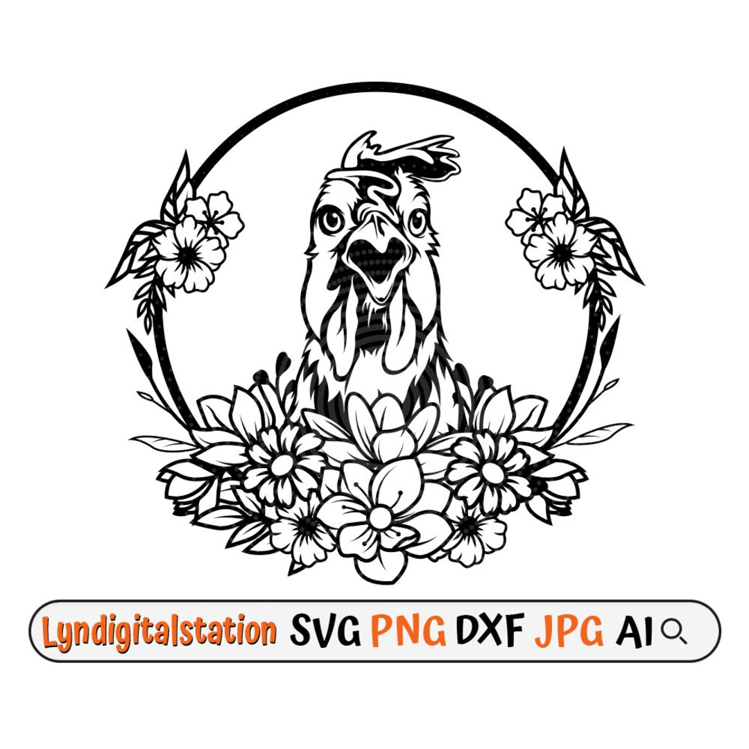 Farm Chicken Floral Svg | Chicken With Flowers Clipart | Floral Hen Cut ...