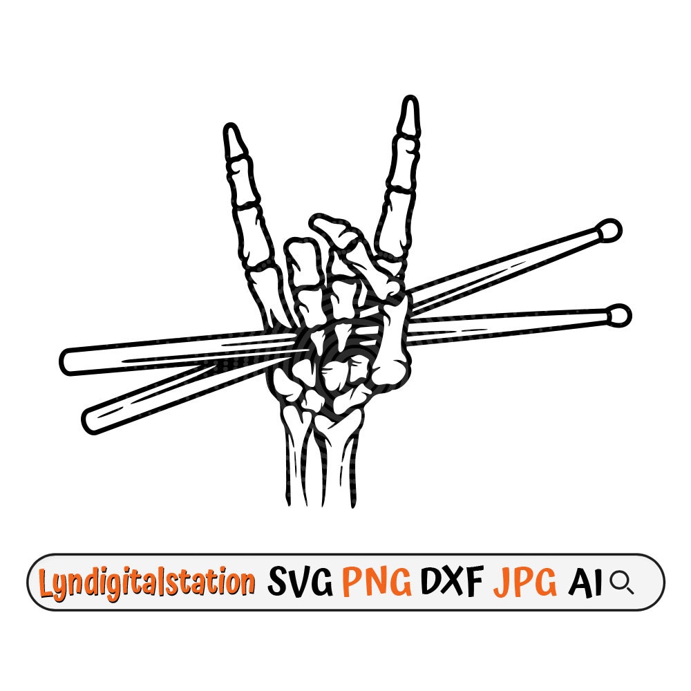 Skull Rocknroll Svg Rock&roll Sign Clipart Skeleton Hand - Etsy