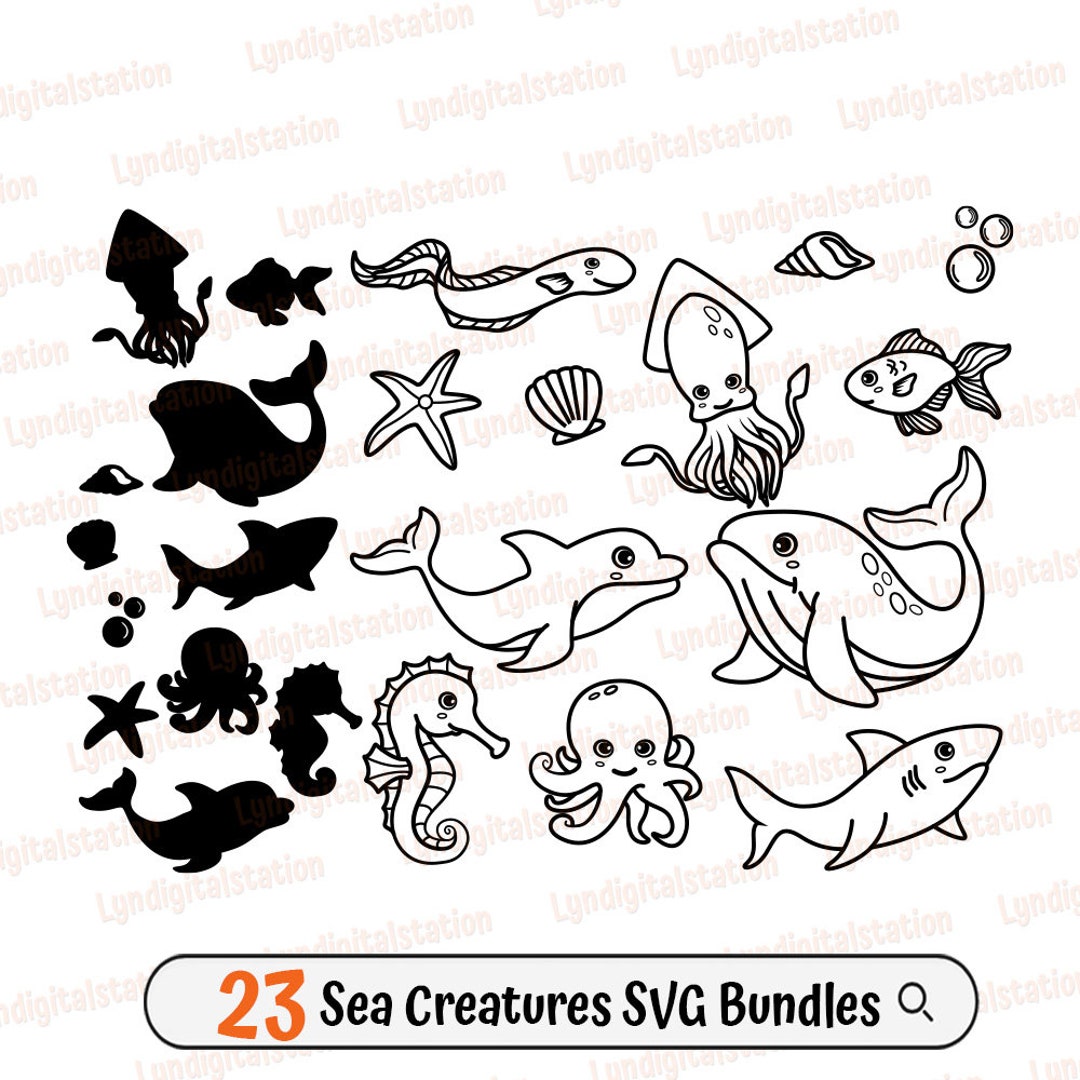 23 Sea Creature Bundles Svg Aquatic Animals Clipart Marine Life Cut ...