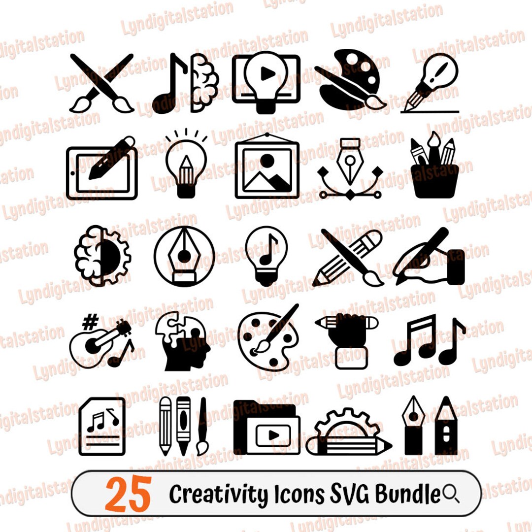 25 Creativity Icons Bundles Svg | Thinking Bulb Clipart | Music & Art ...