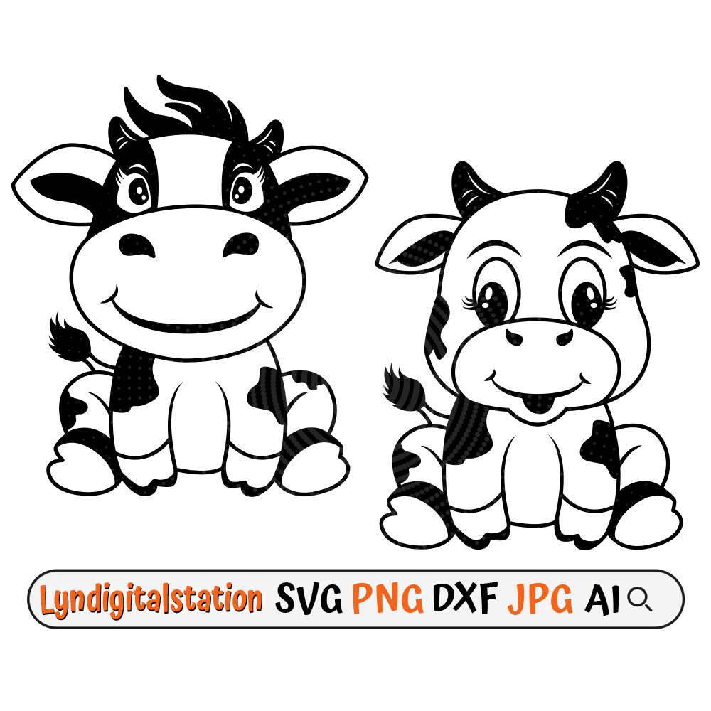 Cute Calf Svg Baby Cow Clipart Young Cow Cut File Farm Animal Stencil ...