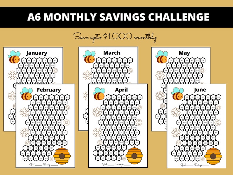 Monthly Savings Challenge A6 Envelope and Binder Envelope Challenge 12 ...