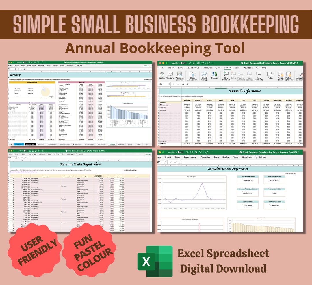 Small Business Bookkeeping, Income and Expense Tracker, Easy Excel ...