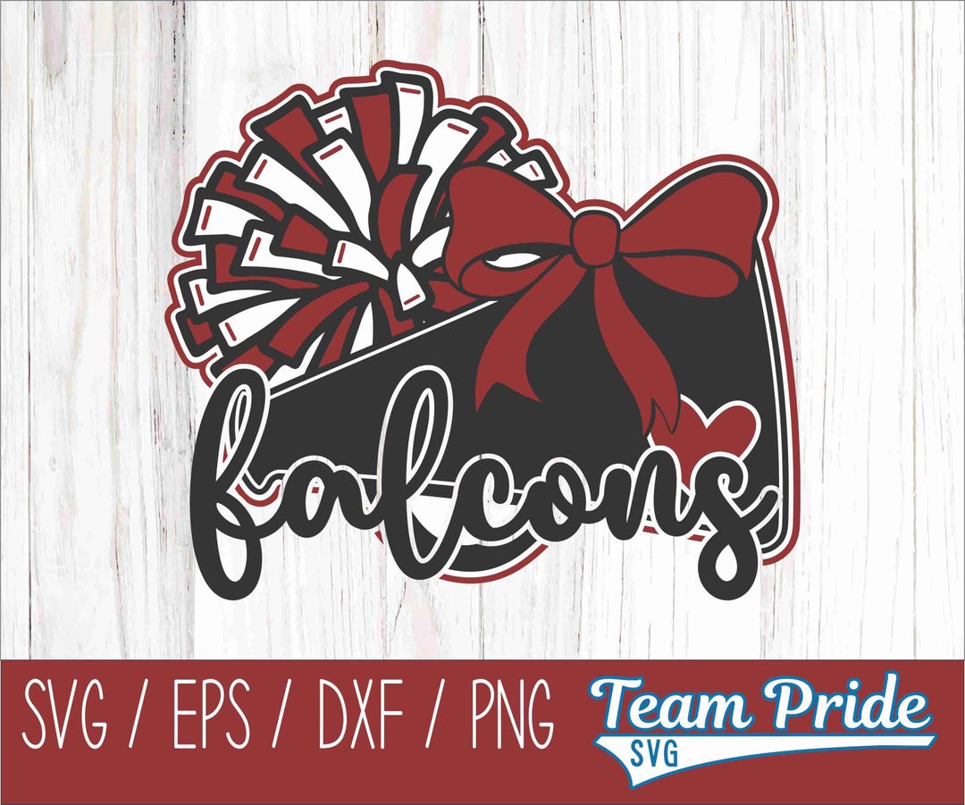 Falcons Cheer SVG Megaphone Pom Poms Cheer Bow Cute Digital Download ...