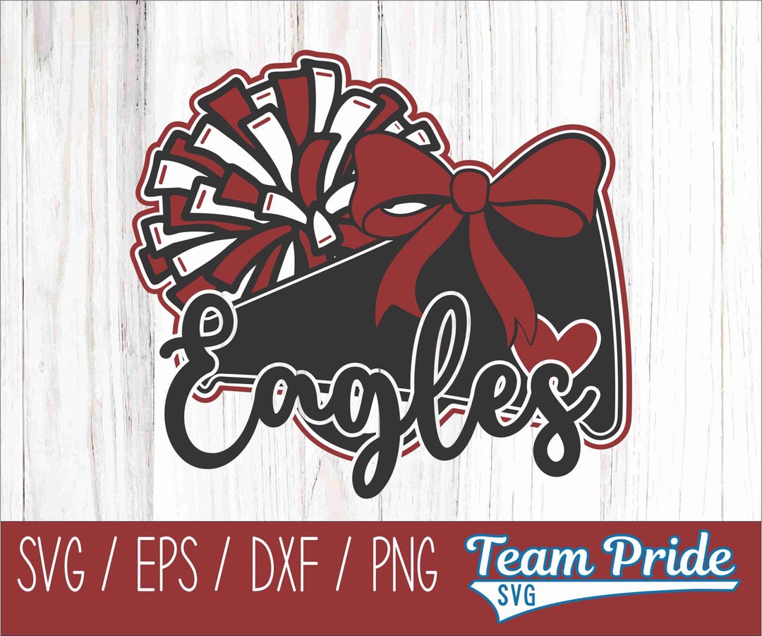 Eagles Cheer SVG Megaphone Pom Poms Cheer Bow Cute Digital Download ...