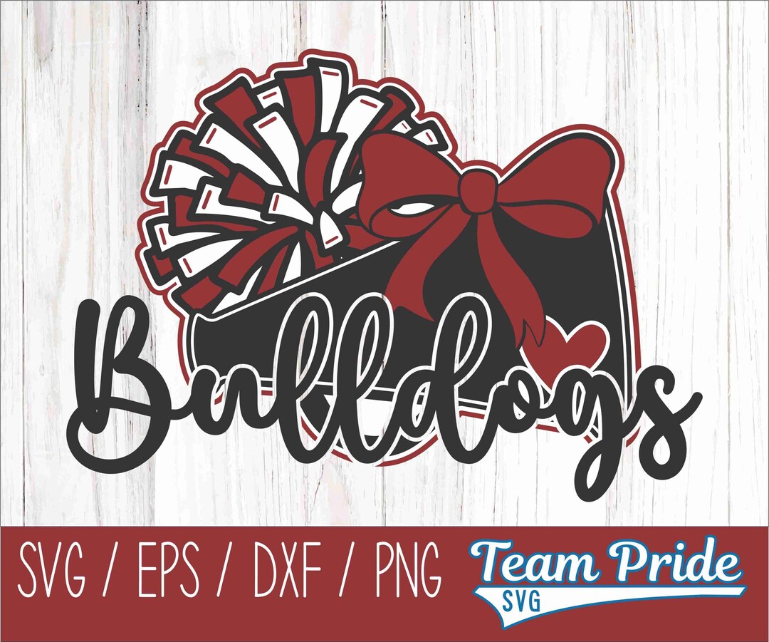 Bulldogs Cheer SVG Megaphone Pom Poms Cheer Bow Cute Digital Download ...