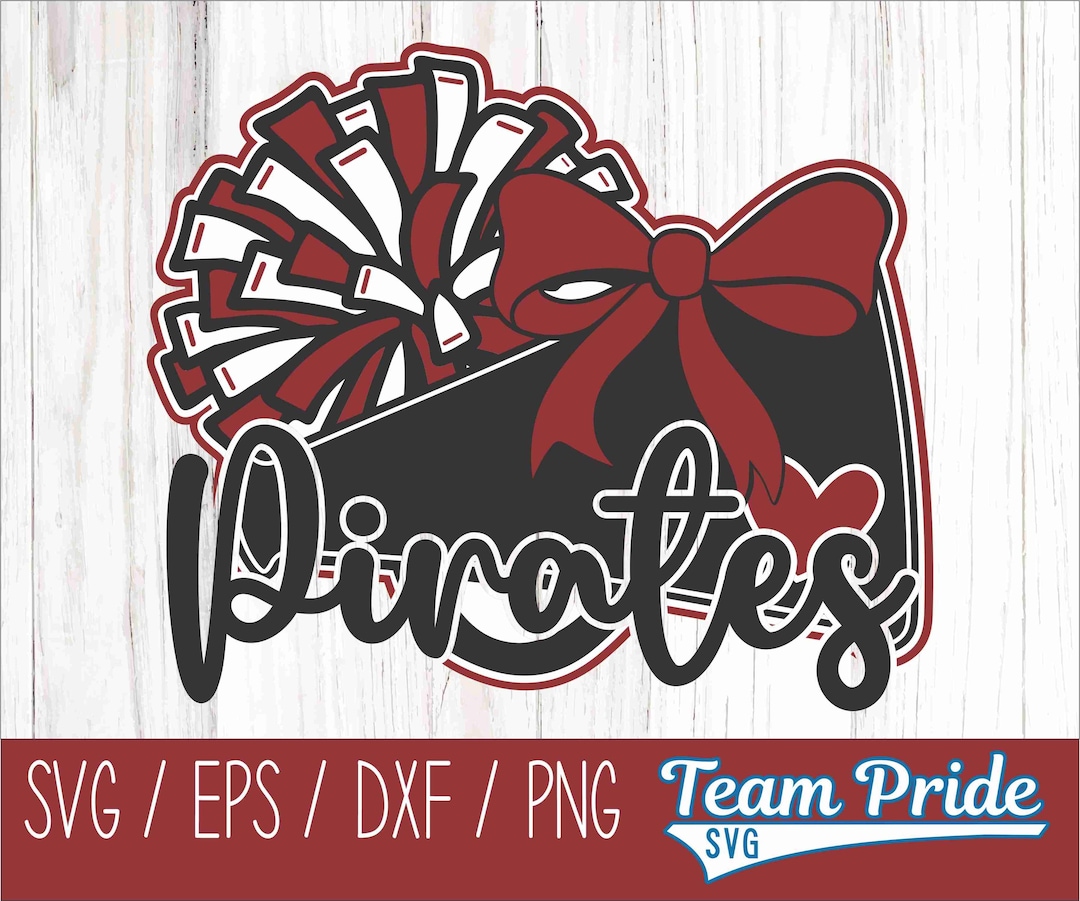 Pirates Cheer SVG Megaphone Pom Poms Cheer Bow Cute Digital Download ...