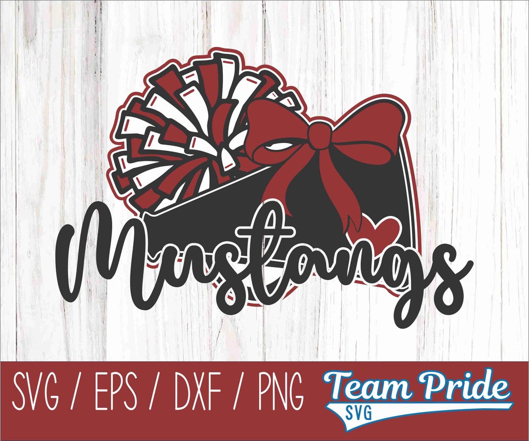 Mustangs Cheer SVG Megaphone Pom Poms Cheer Bow Cute Digital Download ...