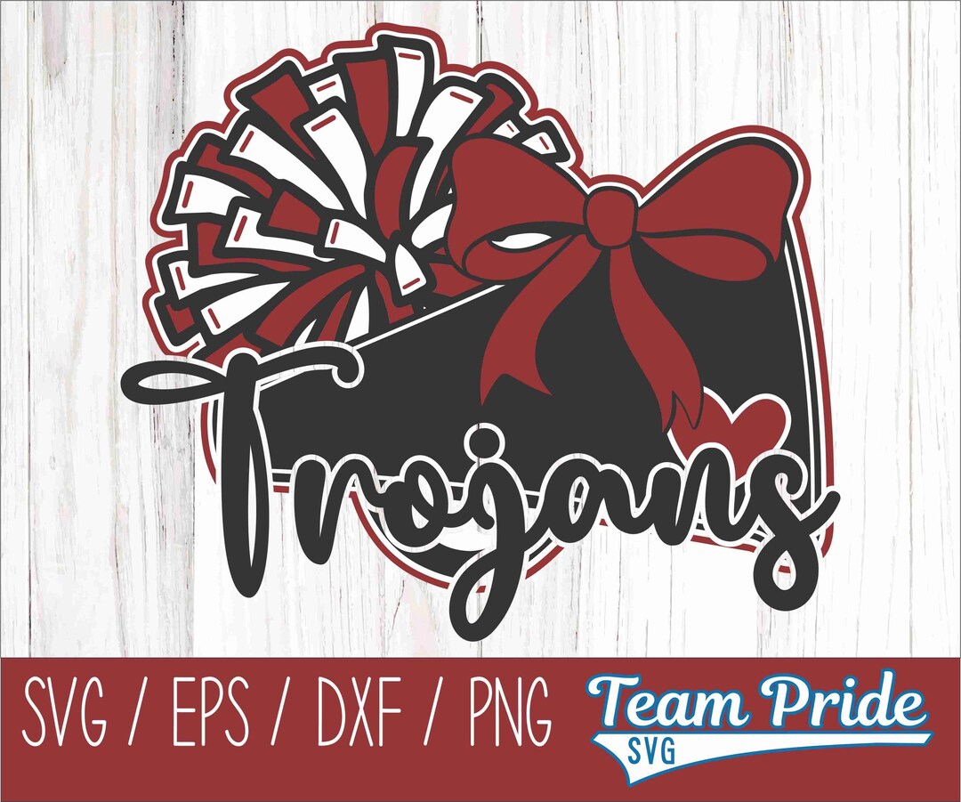 Trojans Cheer SVG Megaphone Pom Poms Cheer Bow Cute Digital Download ...