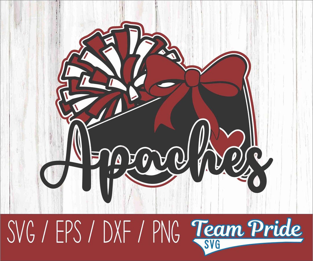 Apaches Cheer SVG Megaphone Pom Poms Cheer Bow Cute Digital Download ...