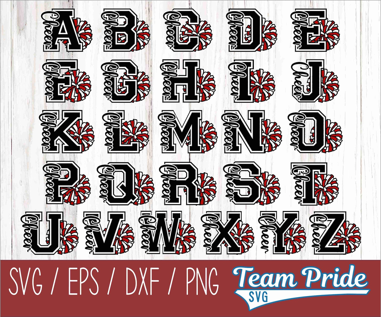 Cheerleader Cheer SVG Bundle, Varsity Letter Pom Pom Design, All ...