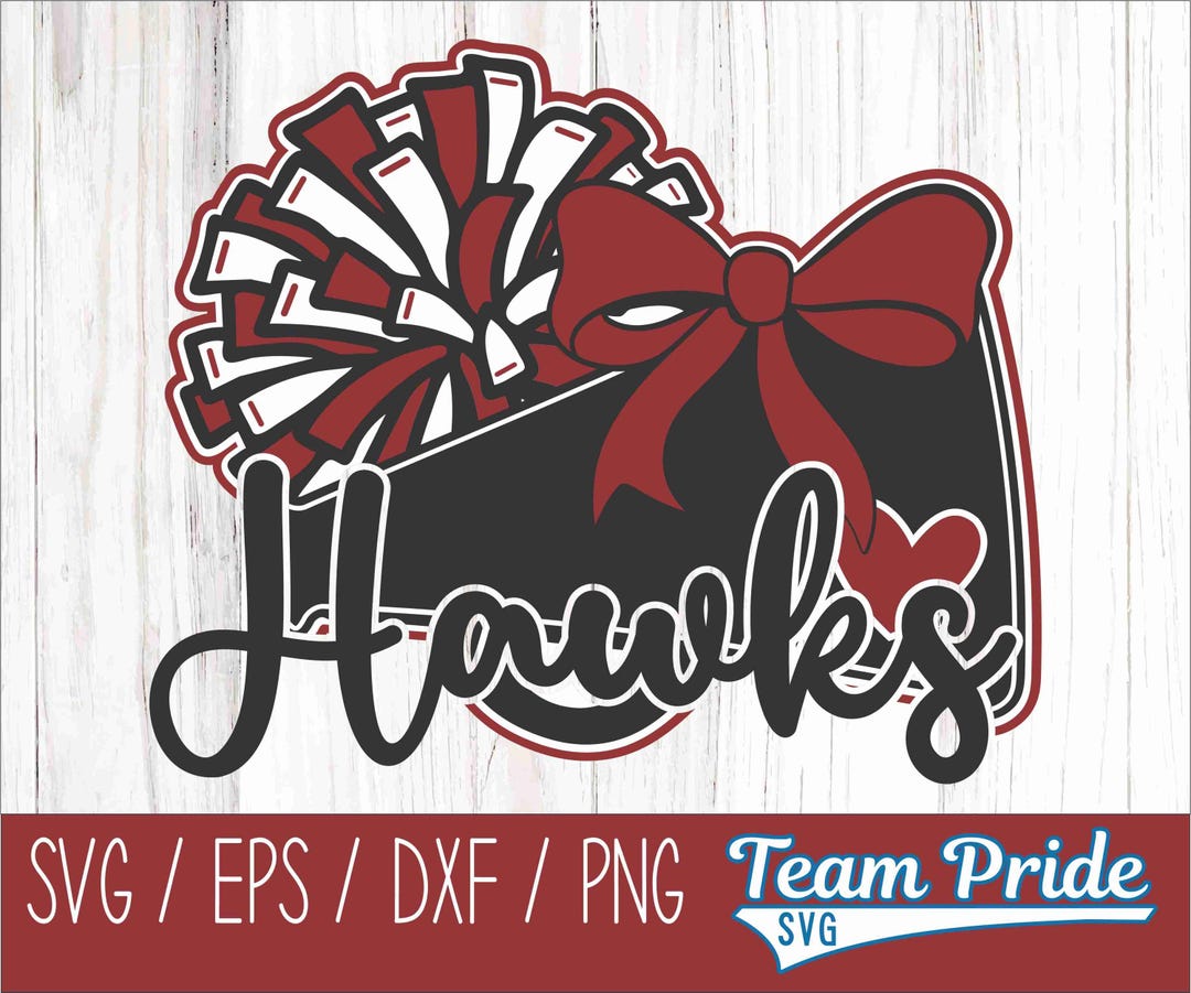 Hawks Cheer SVG Megaphone Pom Poms Cheer Bow Cute Digital Download ...
