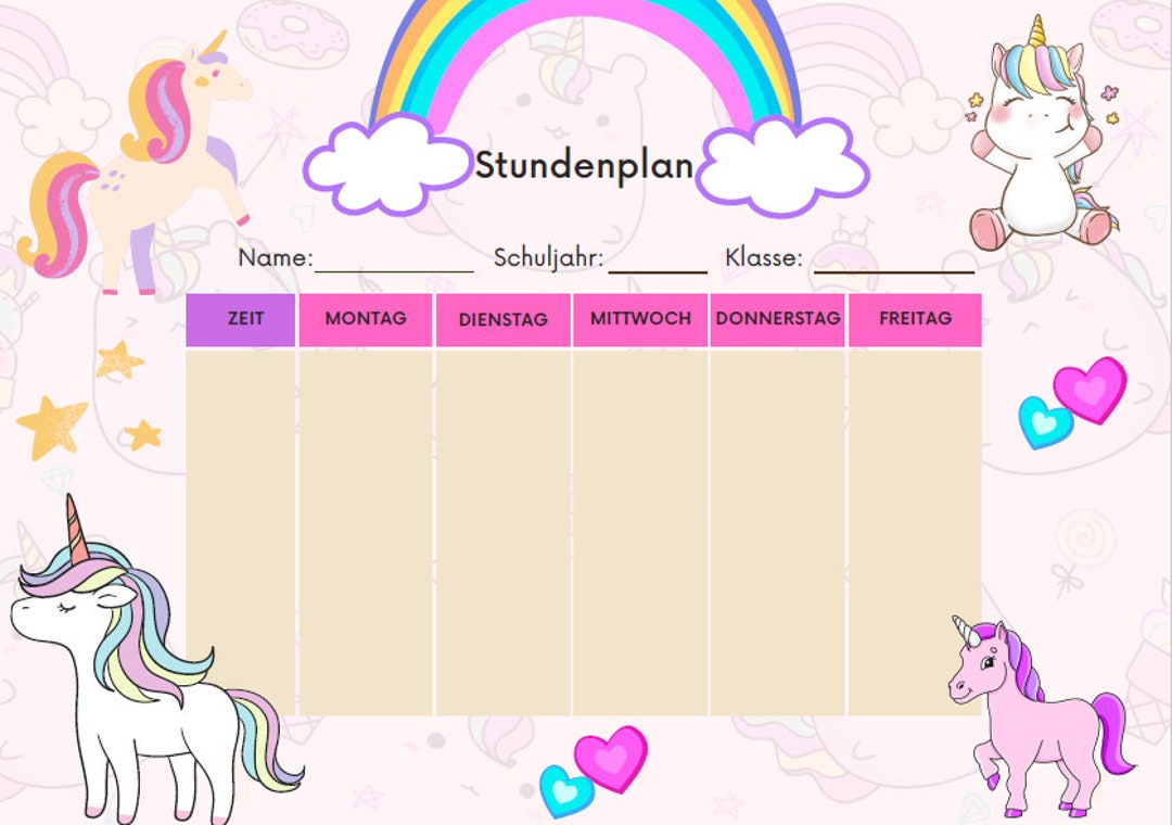 Timetable Unicorn. School Timetable for All Small and Big Unicorns. - Etsy