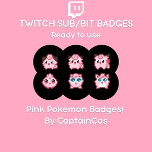 Pink Pokémon Clefairy and Jigglypuff Evolution Twitch Badges Cute Pixel ...