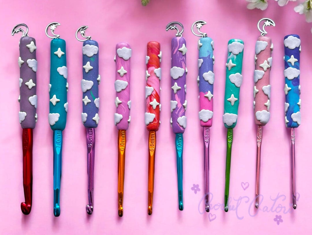 Cloud Handle Crochet Hooks With Moon Charms - Etsy