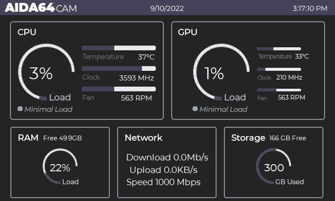 Sensor Panel - CAM AIDA64 Dark Stat Monitor Skin (800x480) - Etsy
