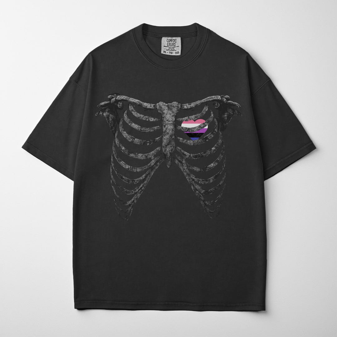 GENDERFLUID PRIDE Shirt, Gender-fluid Graphic Tee, Grunge Rib-cage ...