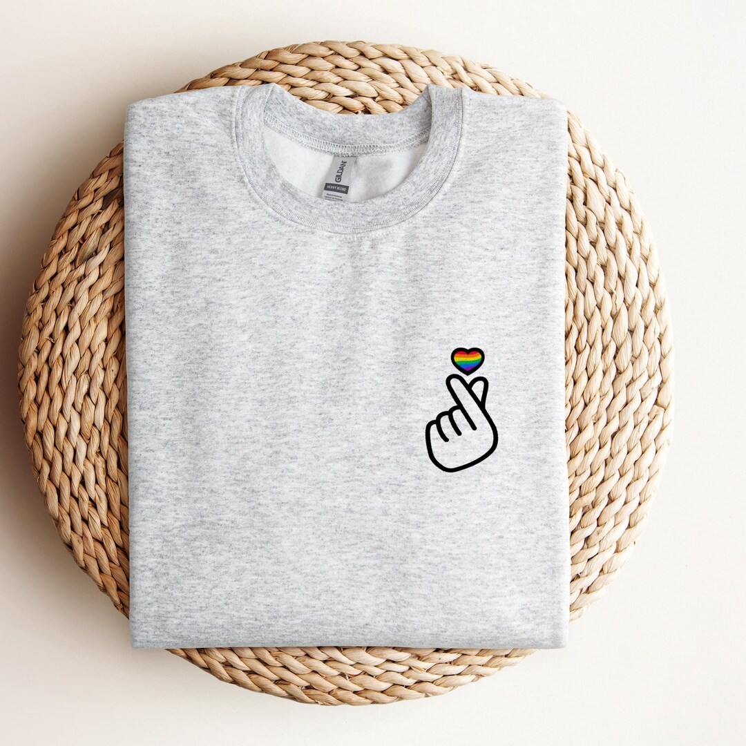 EMBROIDERED LGBTQ SWEATSHIRT, Embroidery Rainbow Finger Hearts Crewneck ...