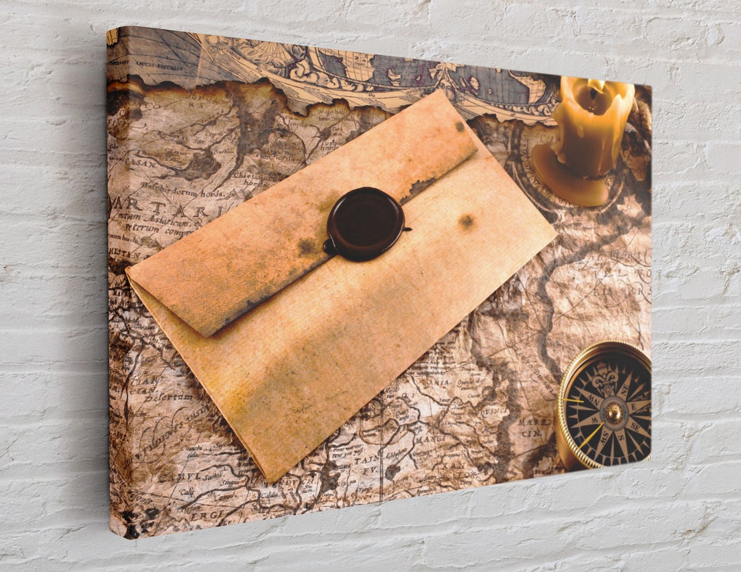 Old Maps Candle and Compass Canvas Canvas Wall Art Canvas - Etsy