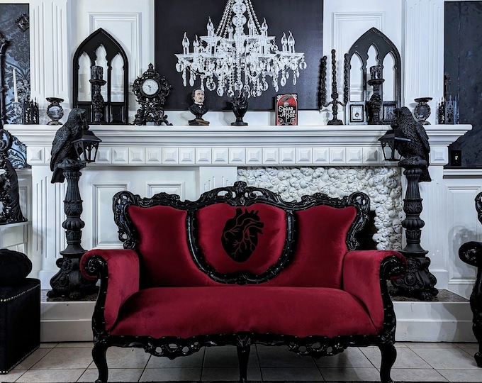 Dark Red Velvet Anatomical Heart Gothic Victorian Loveseat Sofa Custom ...