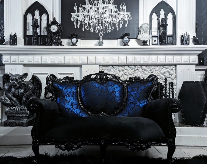 Black Skull Frame Blue Metallic Damask Black Velvet Gothic Victorian ...