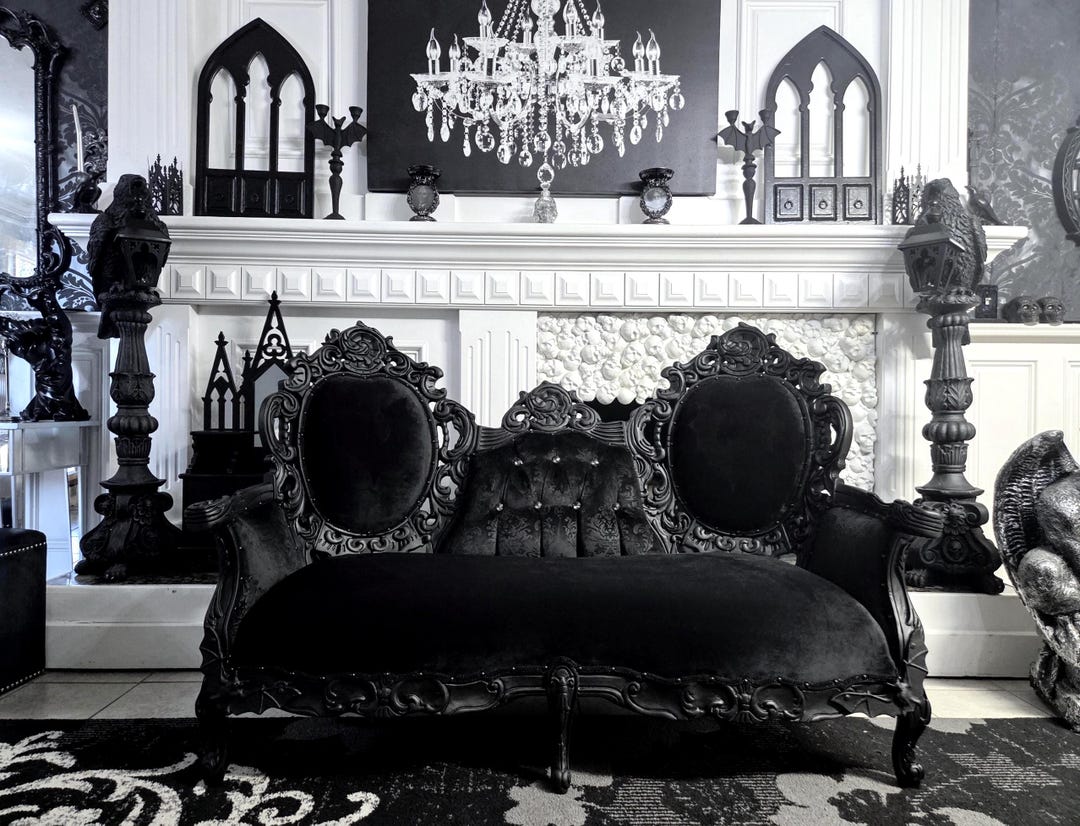 Black Velvet Damask Gothic Baroque Bats Victorian Loveseat Sofa Custom ...