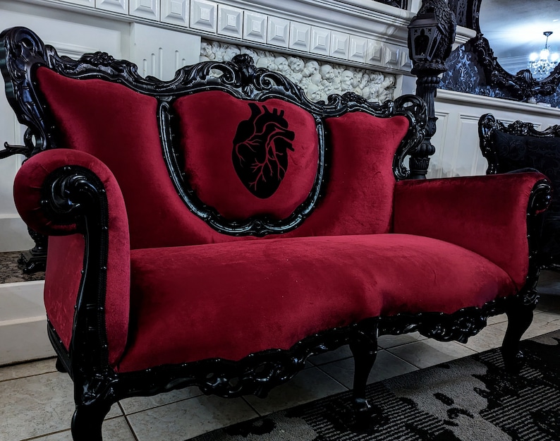Dark Red Velvet Anatomical Heart Gothic Victorian Loveseat Sofa Custom ...
