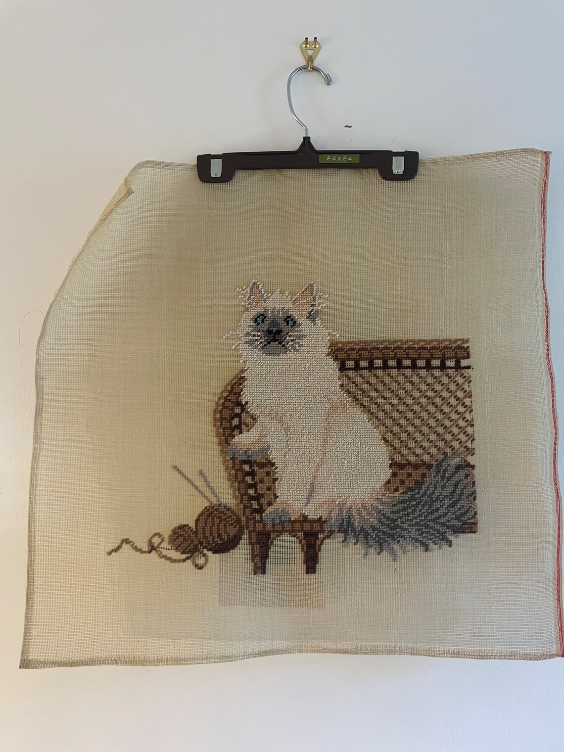 Pre-worked Needlepoint Cat on Bench - Wall Hanging/seat Cushion/pillow ...