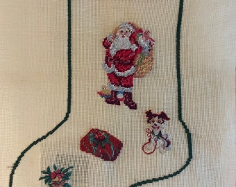 Vintage PREWORKED Needlepoint Canvas. Vintage Christmas Stocking. Santa ...