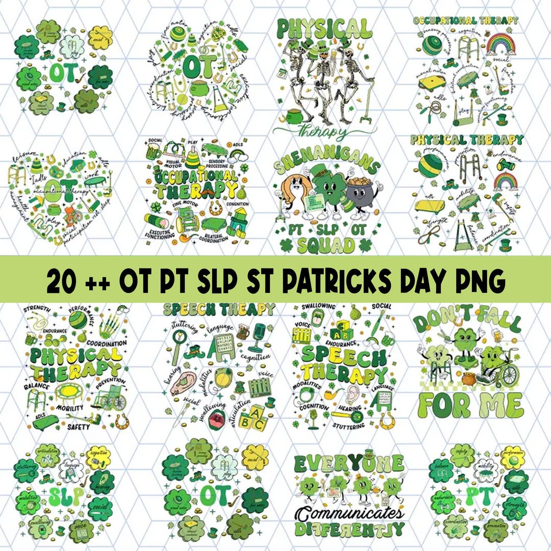 20+ Therapy St Patricks Day Bundle Png, SLP OT PT Shamrock Png ...