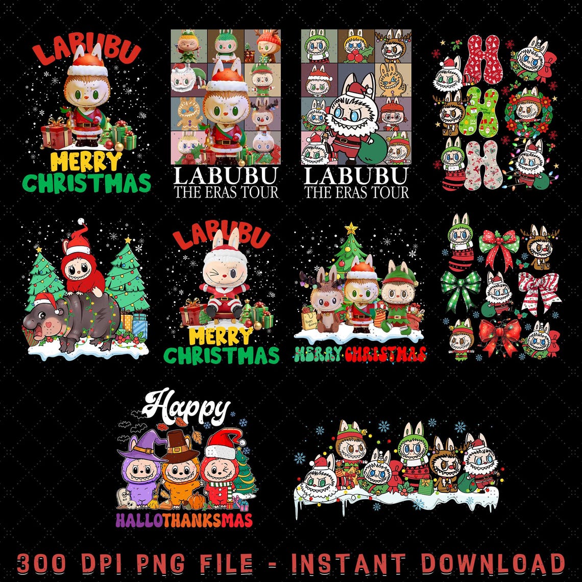 Labubu Merry Christmas Bundle Png, Labubu Monster Holiday PNG, Happy ...