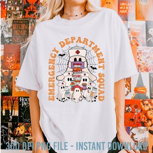Retro Halloween Emergency Department Squad Png, Ghost Spooky ER Nurse ...