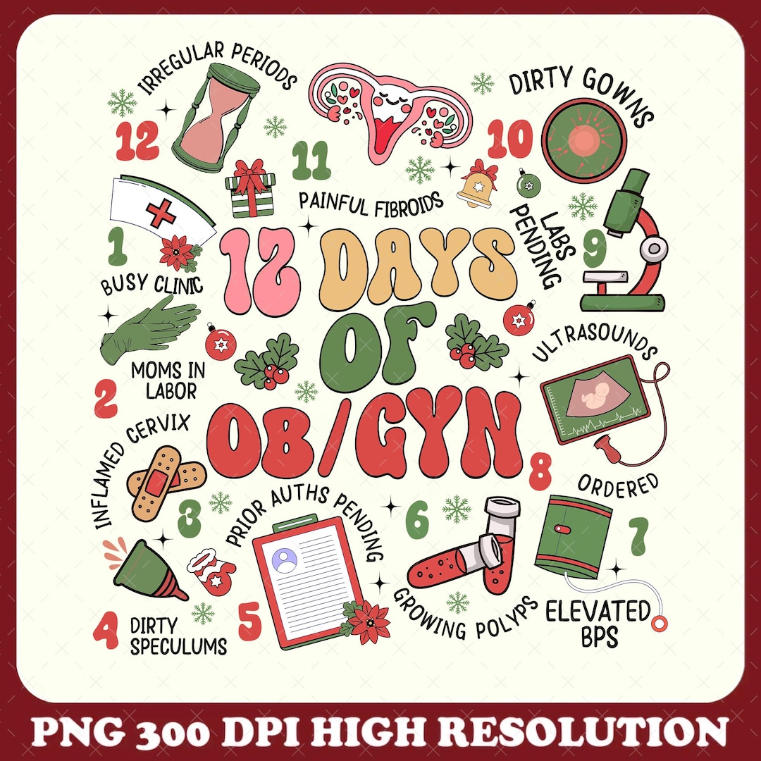 12 Days of OBGYN Christmas Png, Obstetrician Gynecologist Png ...