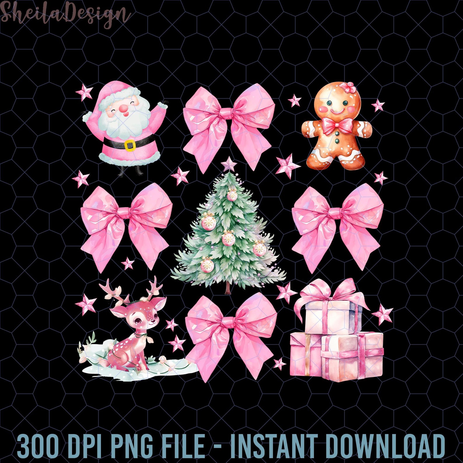 Coquette Pink Christmas Png, Pink Bow Christmas Png,trendy Santa Png ...