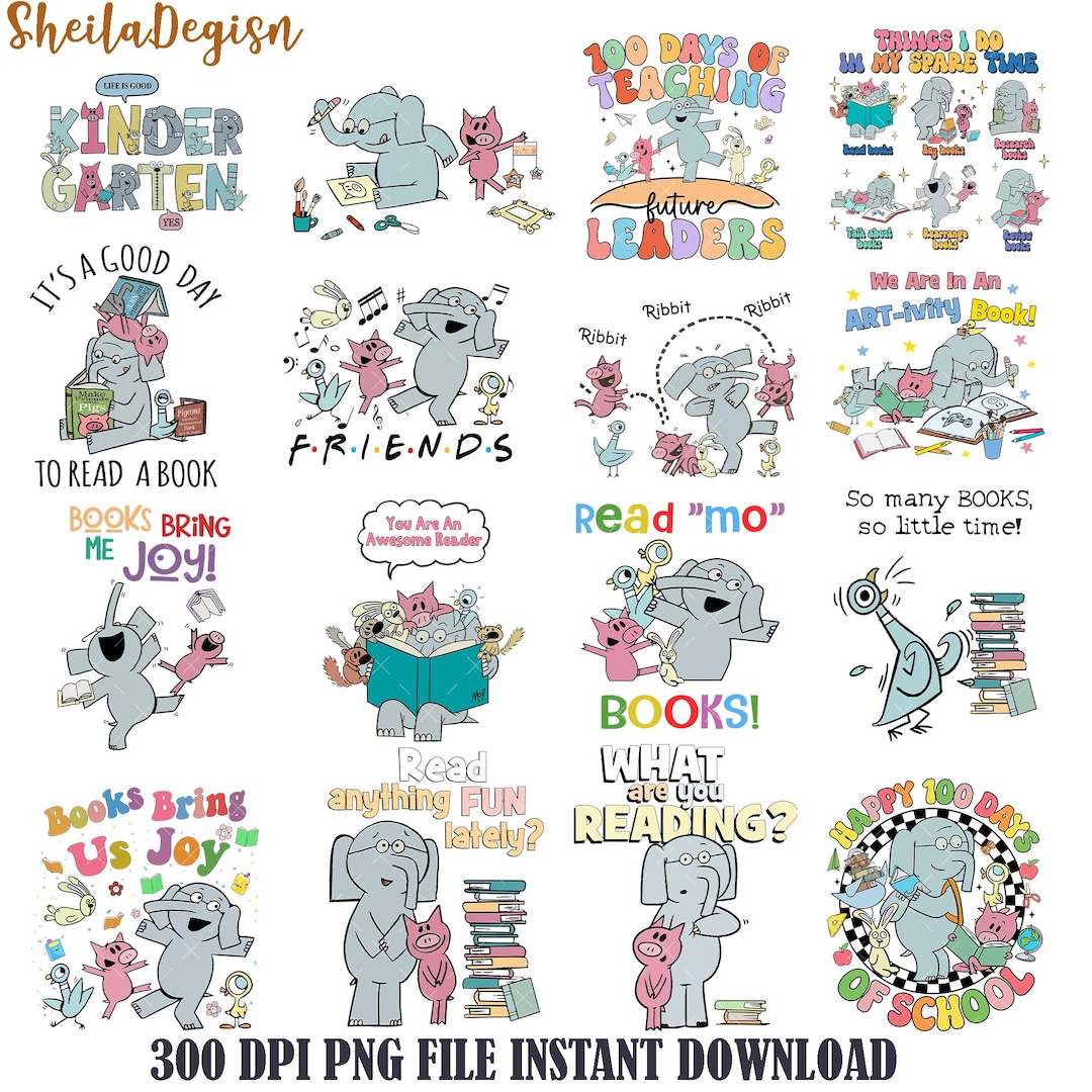Bundle 40+ Elephant and Piggie Png, Back to School Png, First Day of ...