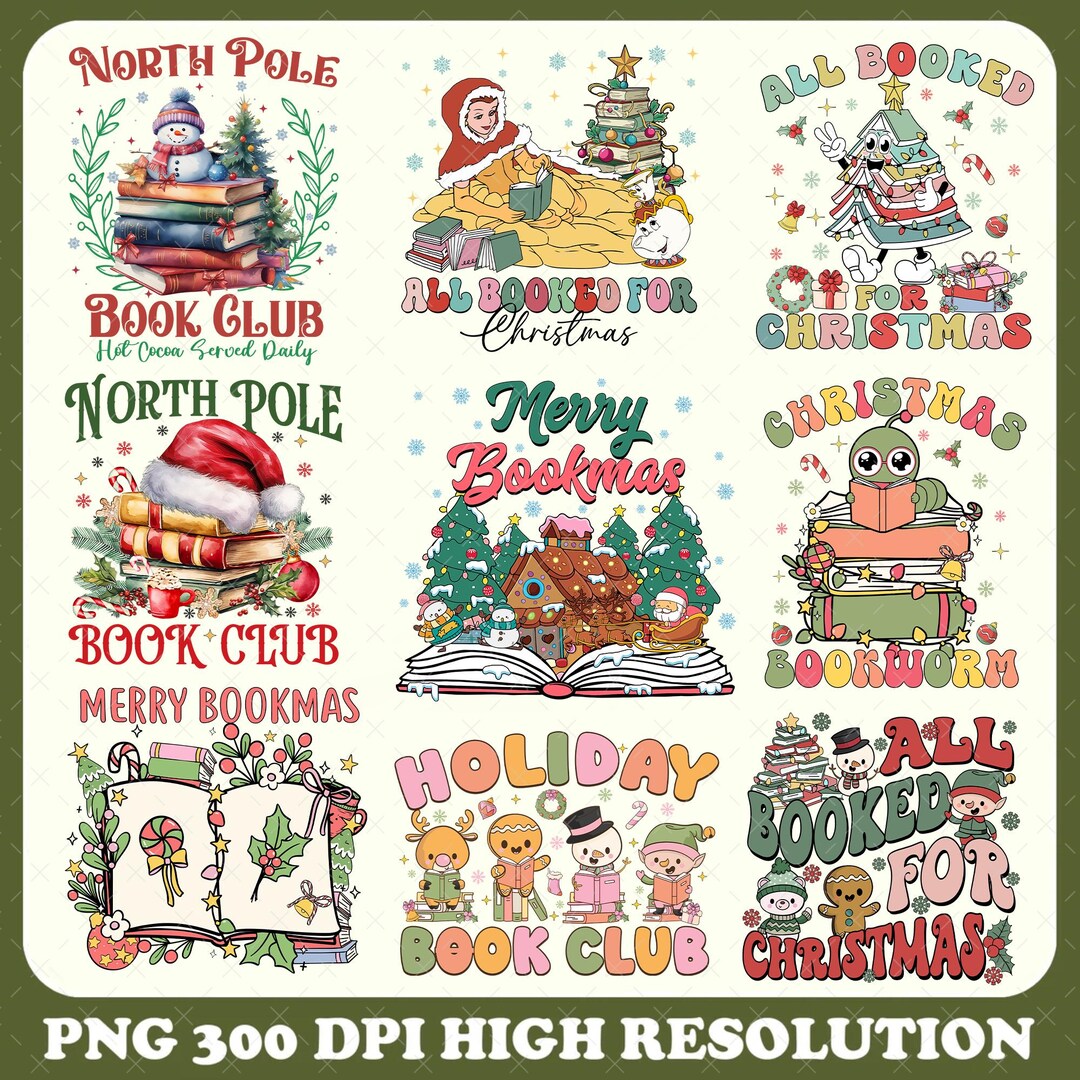 Christmas Books Png Bundle, All Booked for Christmas Png, Holiday Book ...