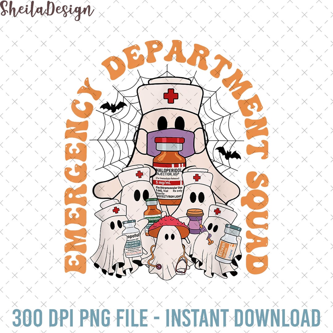 Retro Halloween Emergency Department Squad Png, Ghost Spooky ER Nurse ...