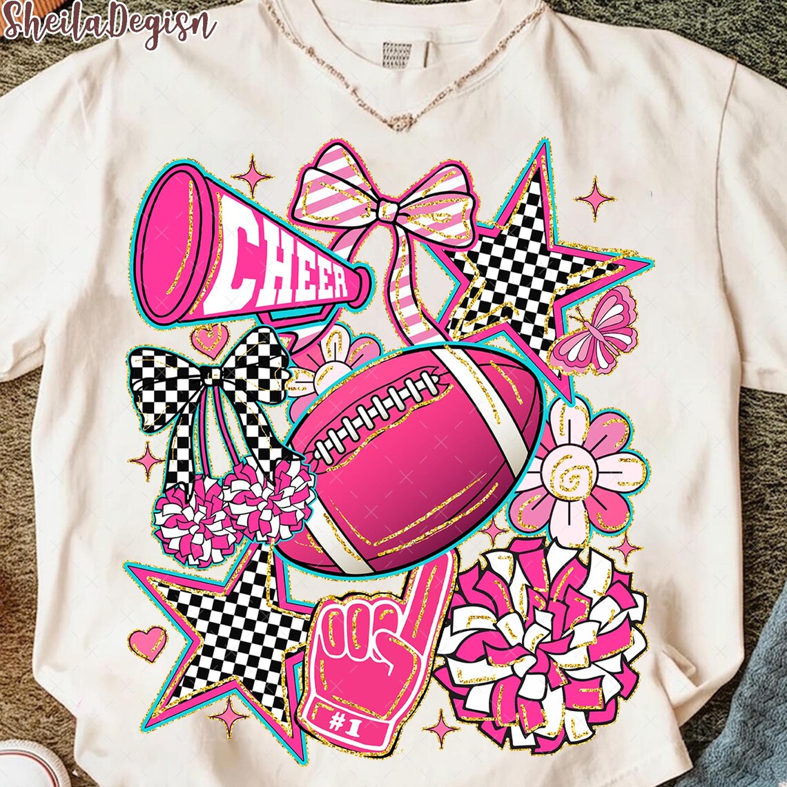 Cheer Coquette Png, Blue Gold Cheer Mom Shirt Design, Cheerleading Png ...